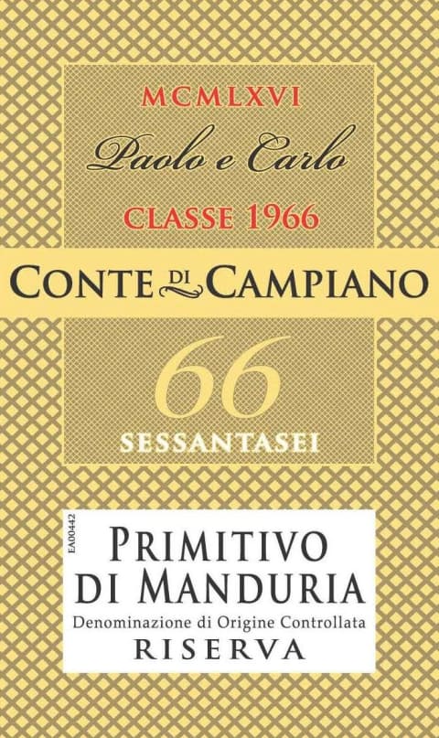 Contri Spumanti S.P.A. Primitivo di Manduria Sessantasei 66 Riserva ...