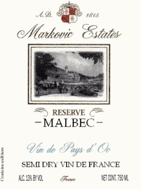 Markovic Estates Semi Dry Reserve Malbec 2014 | Wine.com