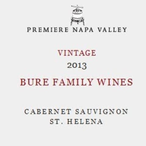 Bure Family Wines Napa Valley Cabernet Sauvignon (Premiere Napa Auction ...