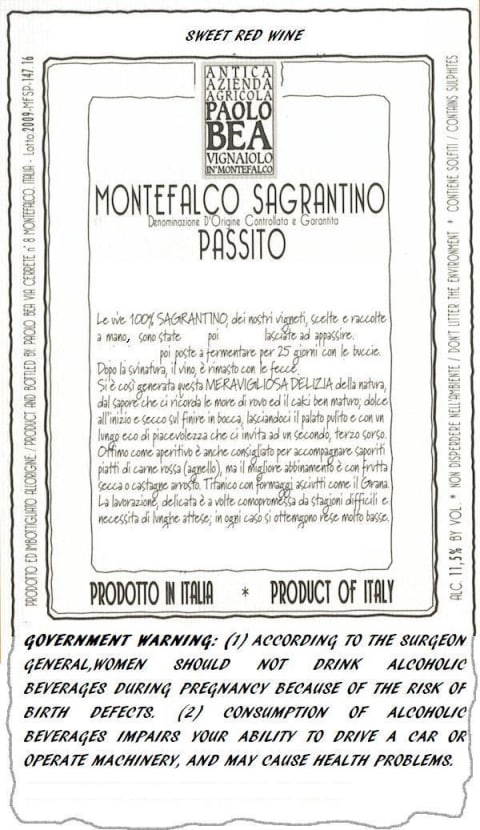 Paolo Bea Sagrantino di Montefalco Passito (375ML half-bottle) 2010 ...
