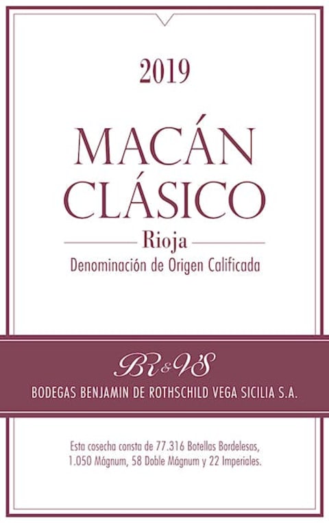 Bodegas Benjamin Rothschild and Vega Sicilia Macan Clasico 2019 | Wine.com