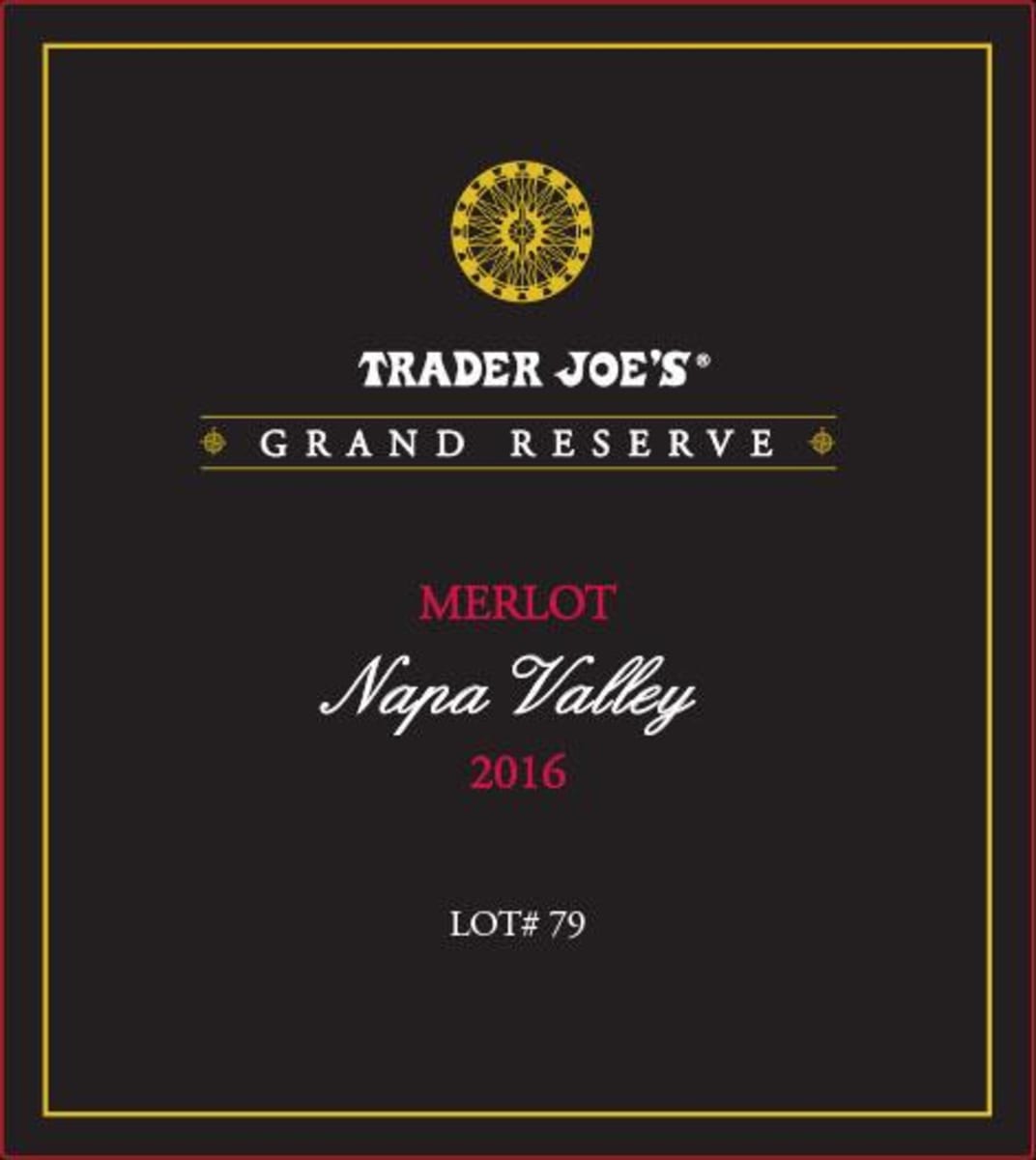 Trader Joe's Napa Valley Grand Reserve Merlot Lot #79 2016 | Wine.com