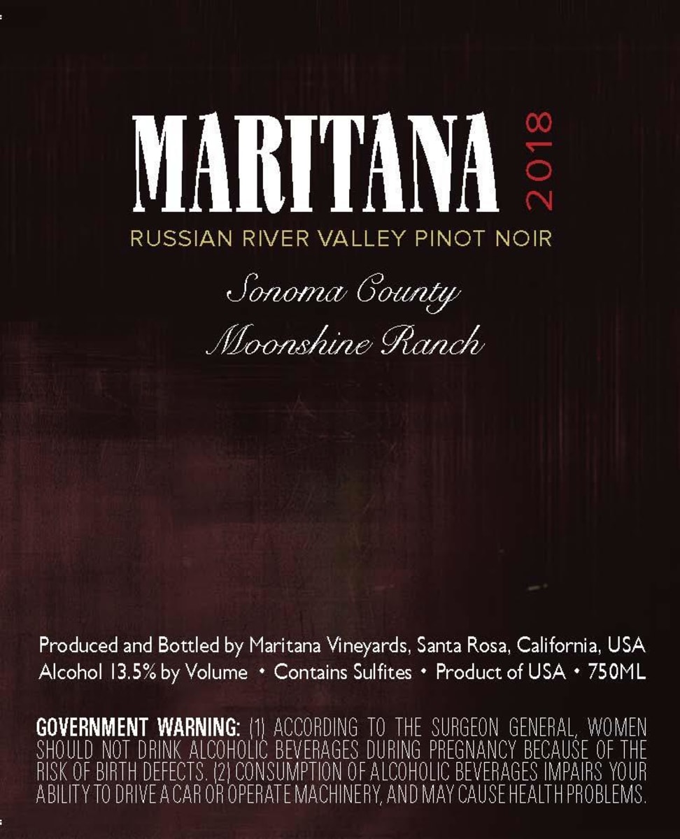 Maritana Vineyards Moonshine Ranch Pinot Noir 2018 | Wine.com