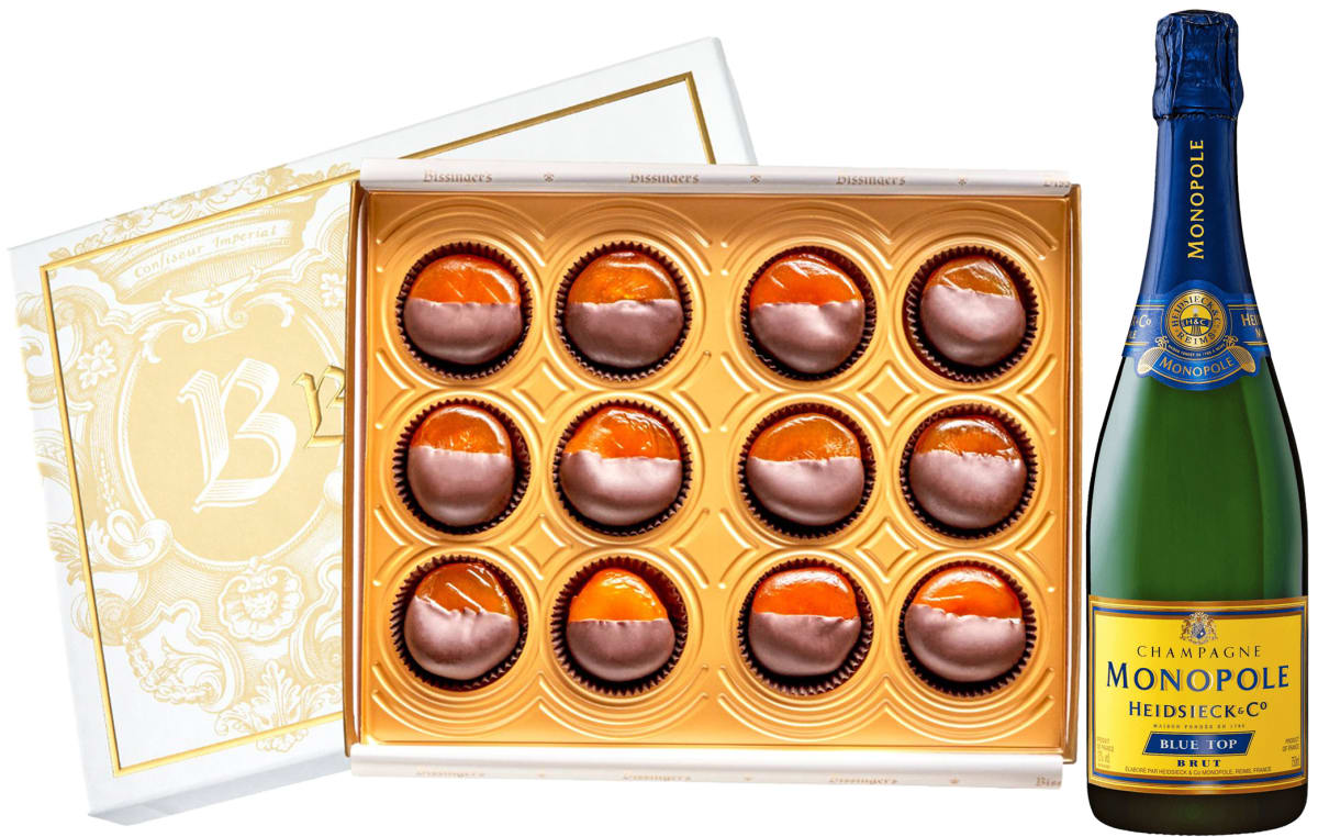 90 Point Champagne & Bissinger's Dark Chocolate Apricots | Wine.com