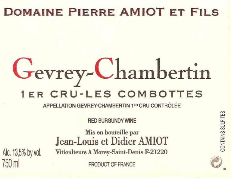 Domaine Pierre Amiot Gevrey-Chambertin Les Combottes Premier Cru 2005 ...