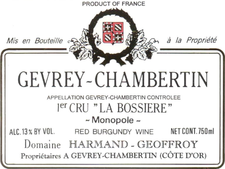Domaine Harmand-Geoffroy Gevrey-Chambertin La Bossiere Premier Cru 2012 ...