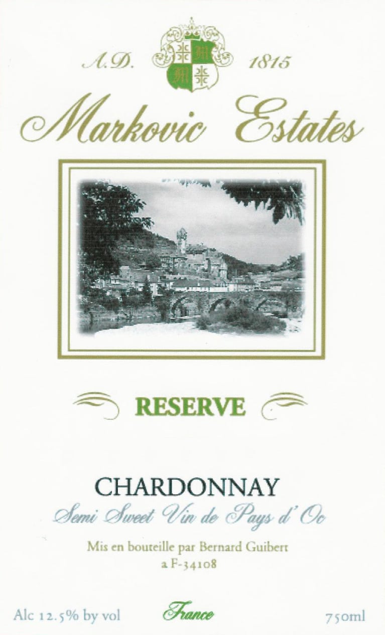 Markovic Estates Semi Sweet Reserve Chardonnay 2015 | Wine.com