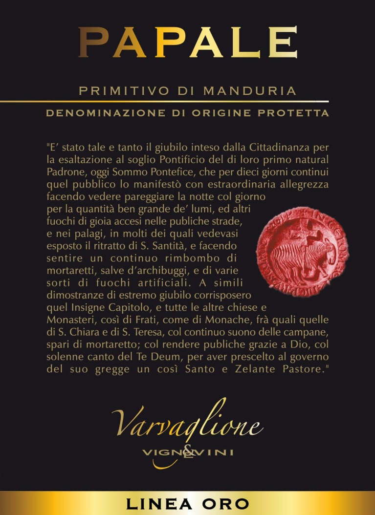 Varvaglione Primitivo di Manduria Papale Linea Oro 2010 | Wine.com