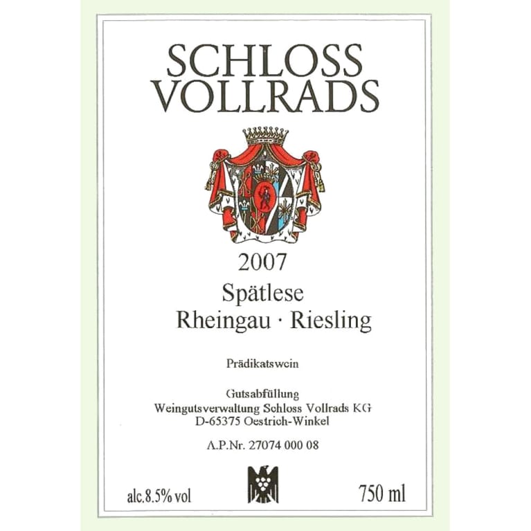 Schloss Vollrads Rheingau Riesling Spatlese 2007 | Wine.com