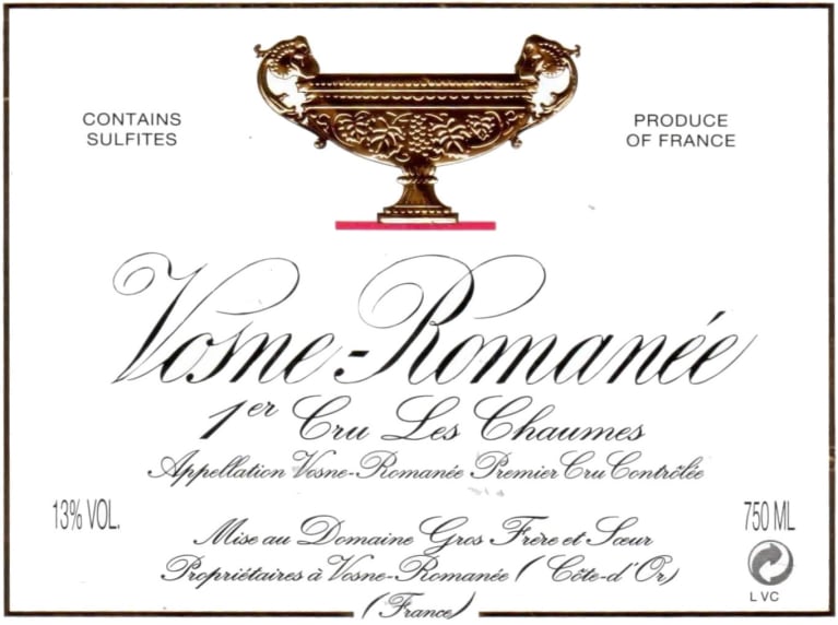 Domaine Gros Frere et Soeur Vosne-Romanee Les Chaumes Premier Cru 2020 ...