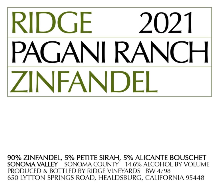 Ridge Pagani Ranch Zinfandel 2021 | Wine.com