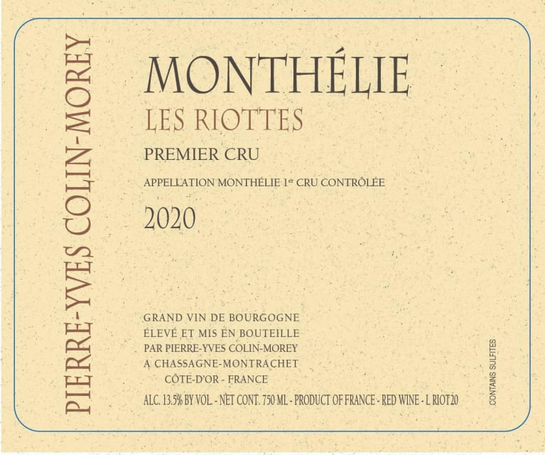 Pierre-Yves Colin-Morey Monthelie Les Riottes Premier Cru Rouge 2020 ...