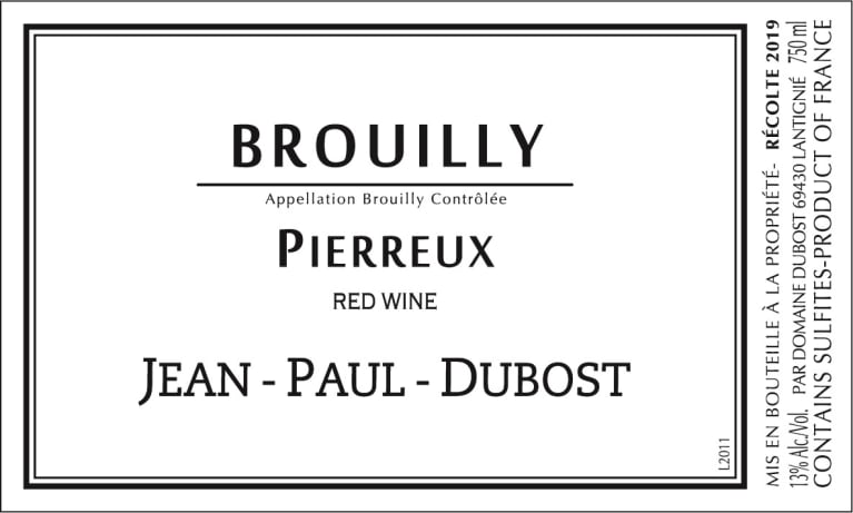 Domaine Dubost Brouilly Pierreux 2020 | Wine.com