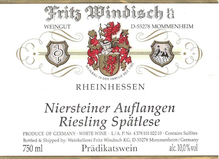 Weingut Fritz Windisch Niersteiner Auflangen Riesling Spatlese 2017 ...